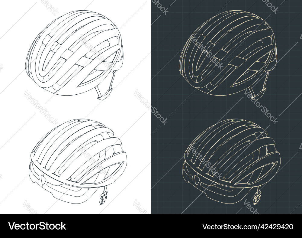 Bike helmet isometric blueprints Royalty Free Vector Image