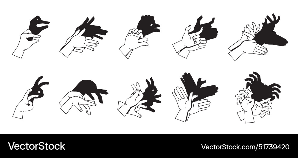 Black and white of different hand Royalty Free Vector Image