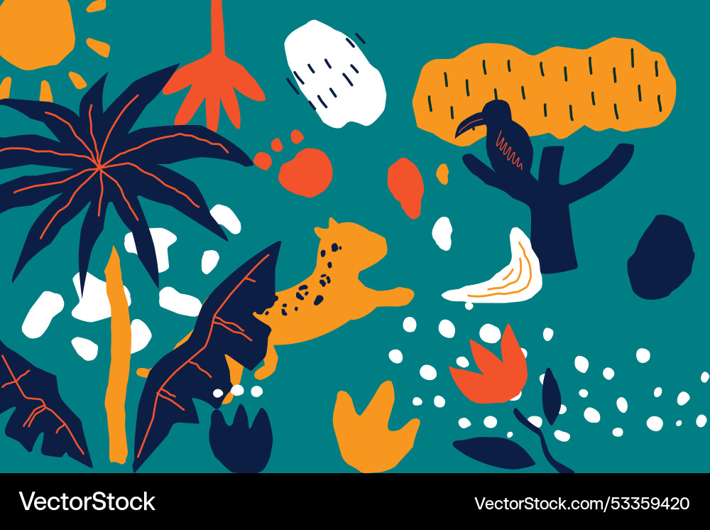 Cute abstract poster doodle wild animals Vector Image