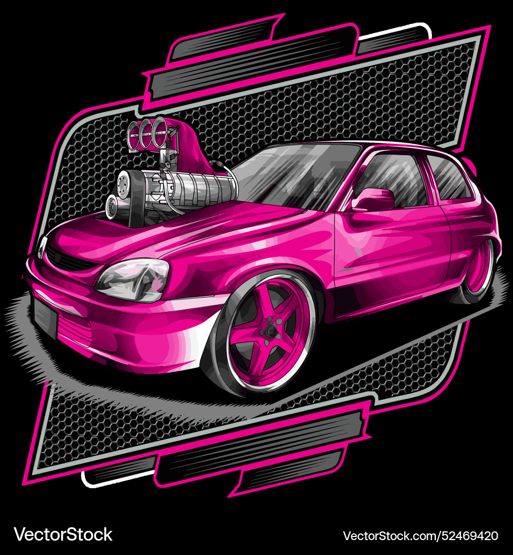 Pink drag racing car with grey strip Royalty Free Vector