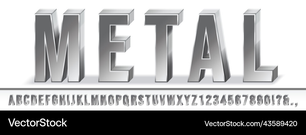 Shiny Metallic 3D Metal Font Royalty Free Vector Image