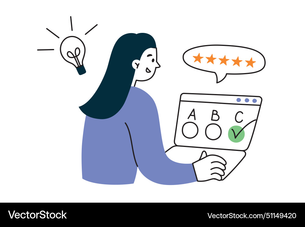 Student passing test on laptop choosing answer Vector Image