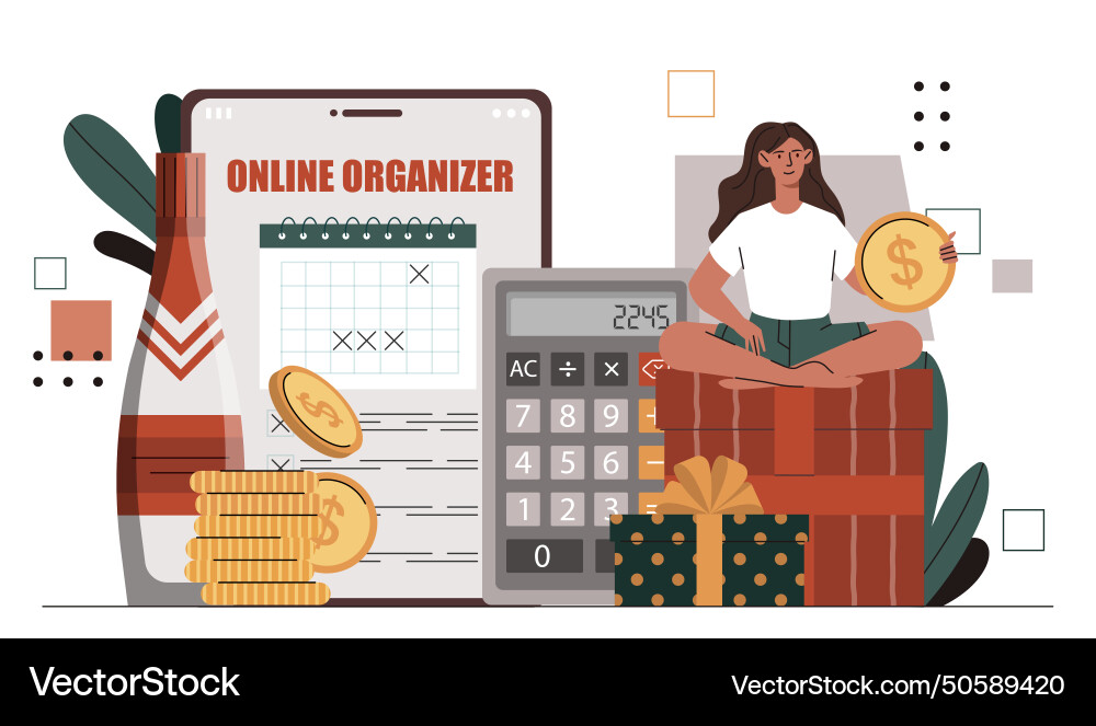 Woman with online organizer Royalty Free Vector Image