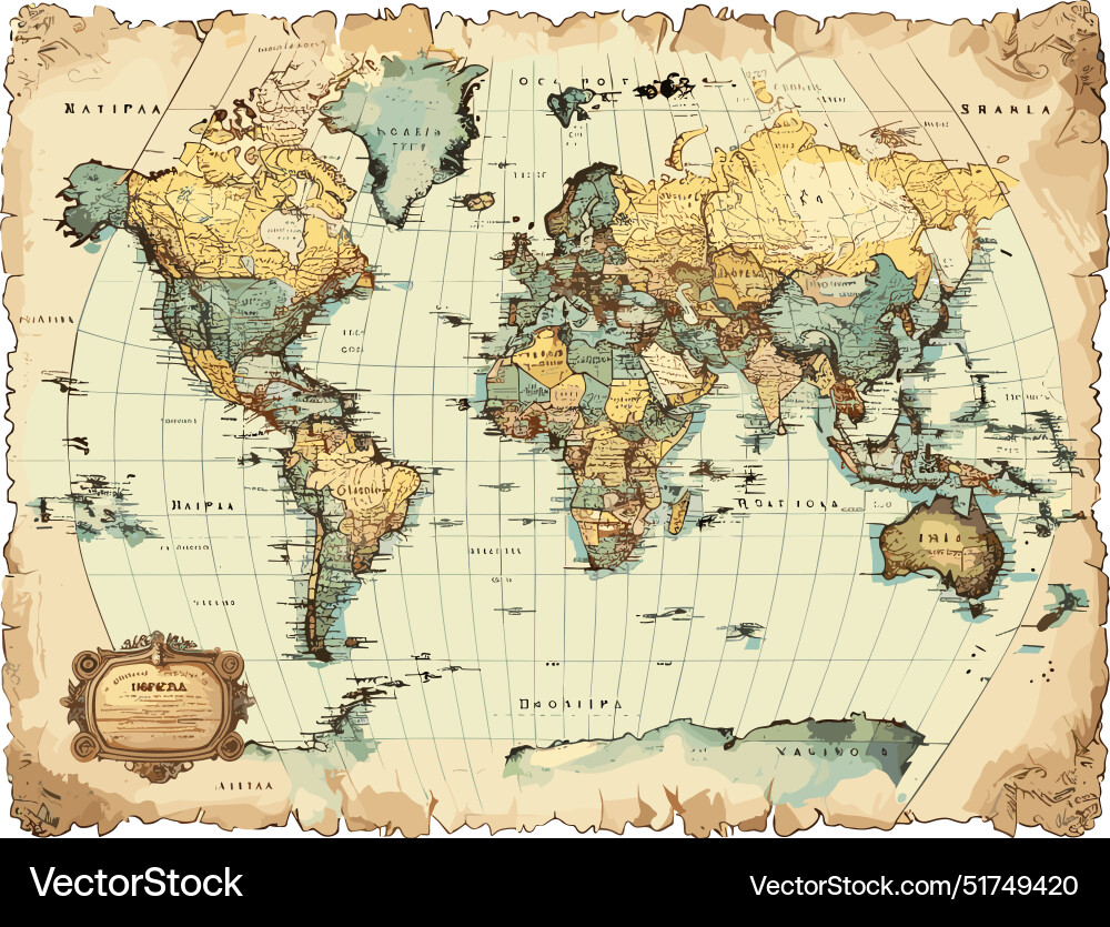 World map cartoon antique Royalty Free Vector Image