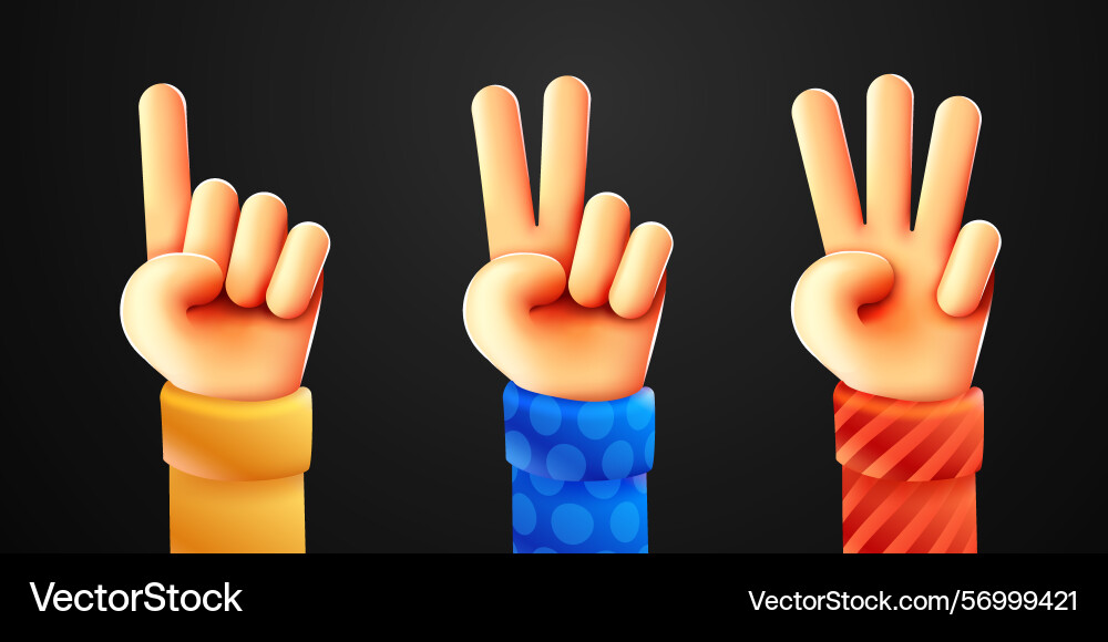 3d hands counting one two three 1 2 3 Royalty Free Vector