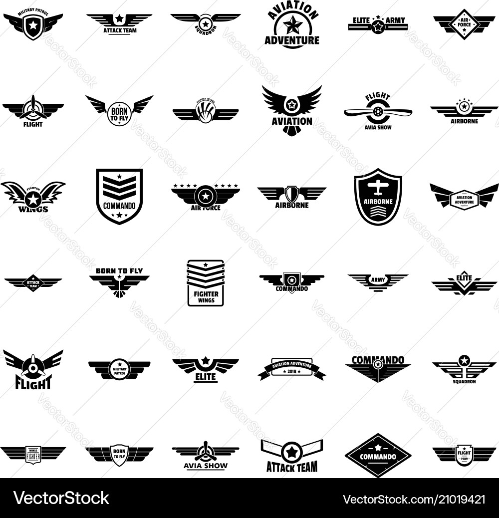Air Force Military Badge Icons Set Royalty Free Vector Image