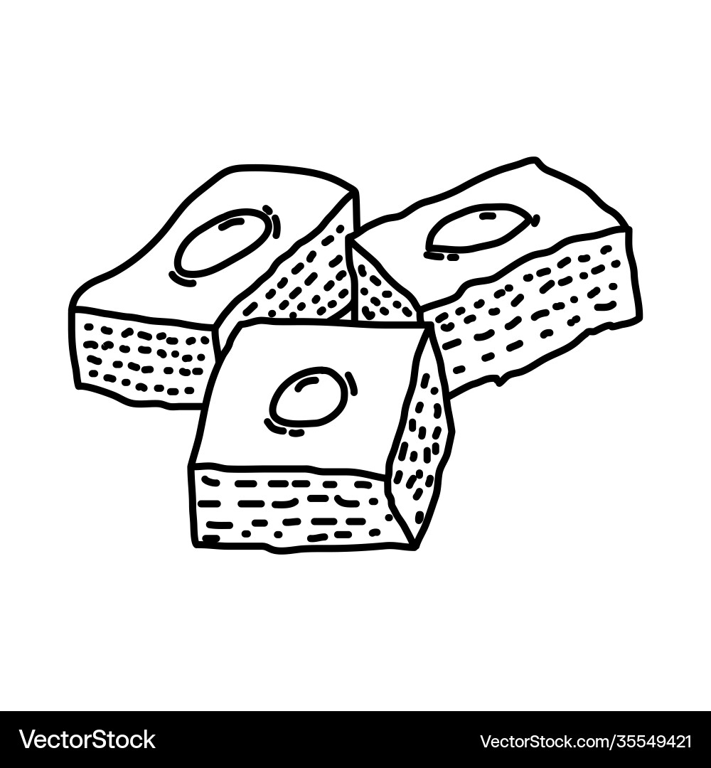 Basbousa icon doodle hand drawn or outline Vector Image