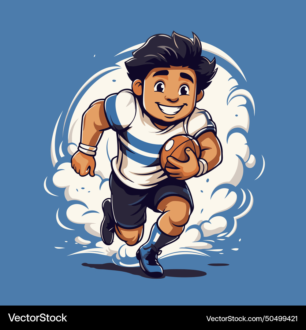 Cartoon rugby player running with ball isolated Vector Image