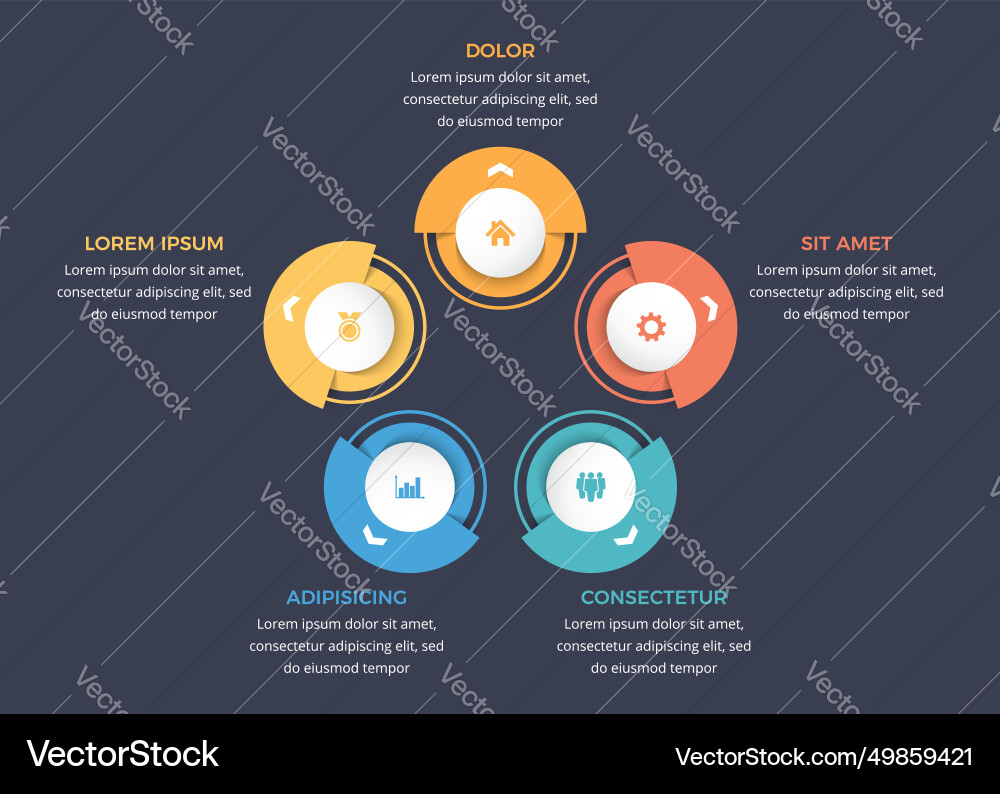 Circle diagram template - five elements Royalty Free Vector