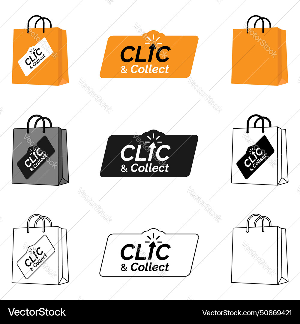 Click and collect collection paper bag logo Vector Image