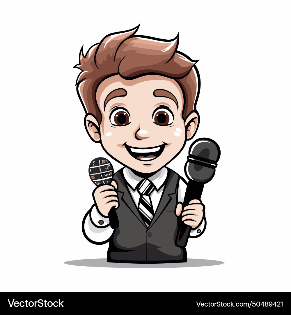 Cute cartoon boy with microphone on white Vector Image