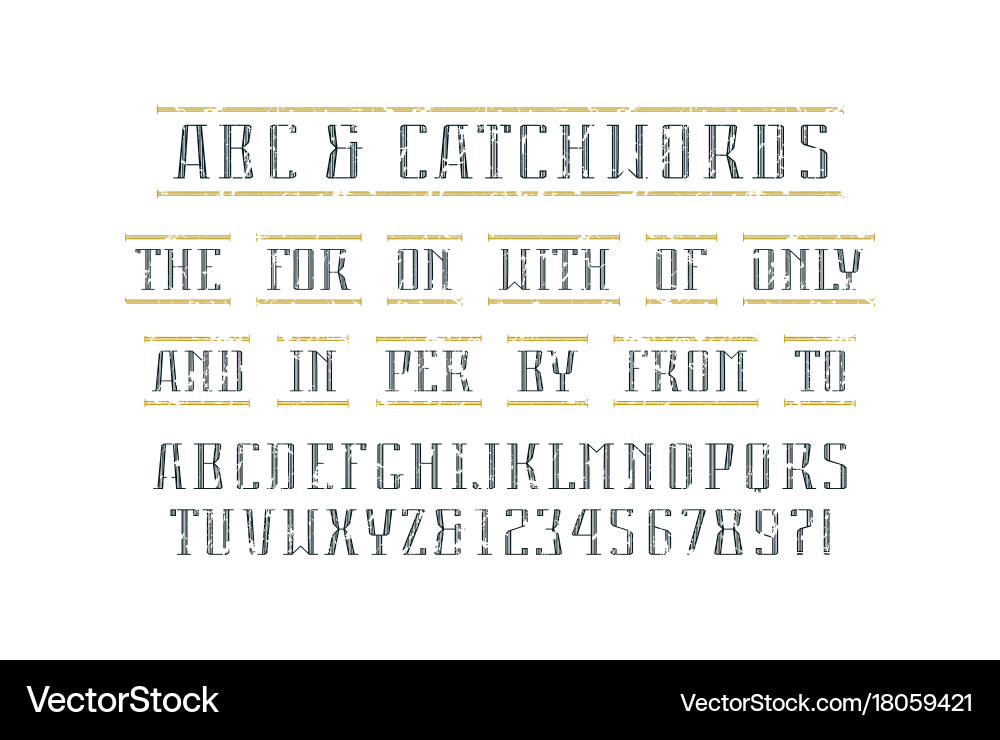 Decorative serif font and catchwords Royalty Free Vector