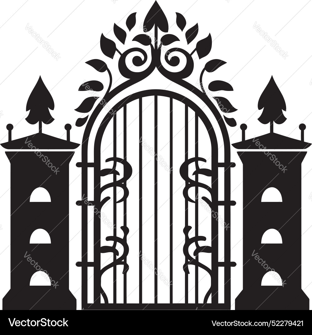 Ornate scrollwork gateway church gate Royalty Free Vector