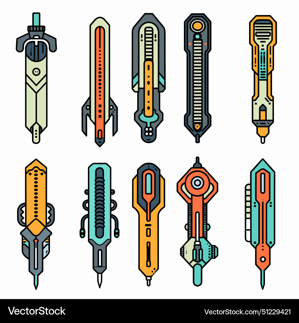 Set futuristic colorful spacecraft designs Vector Image