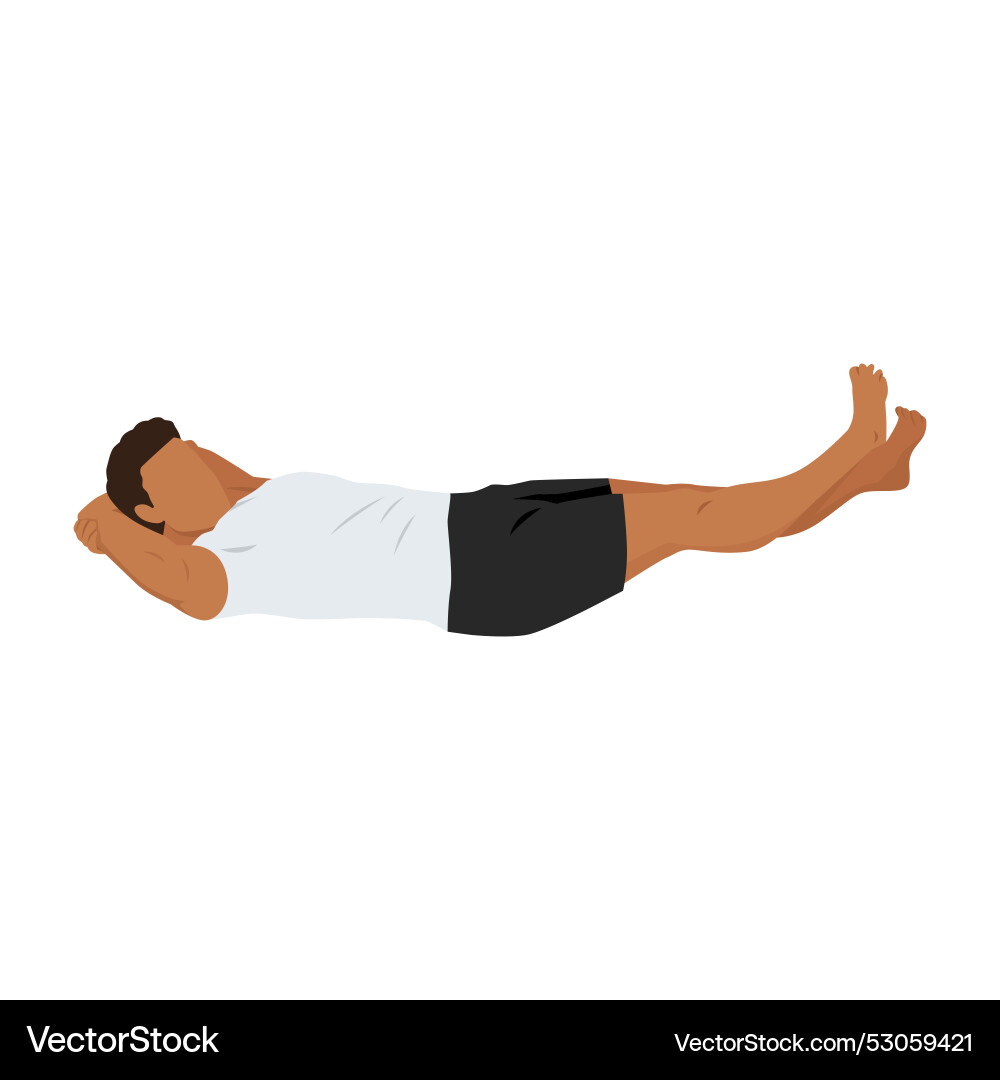 Young man doing banana pose or bananasana exercise