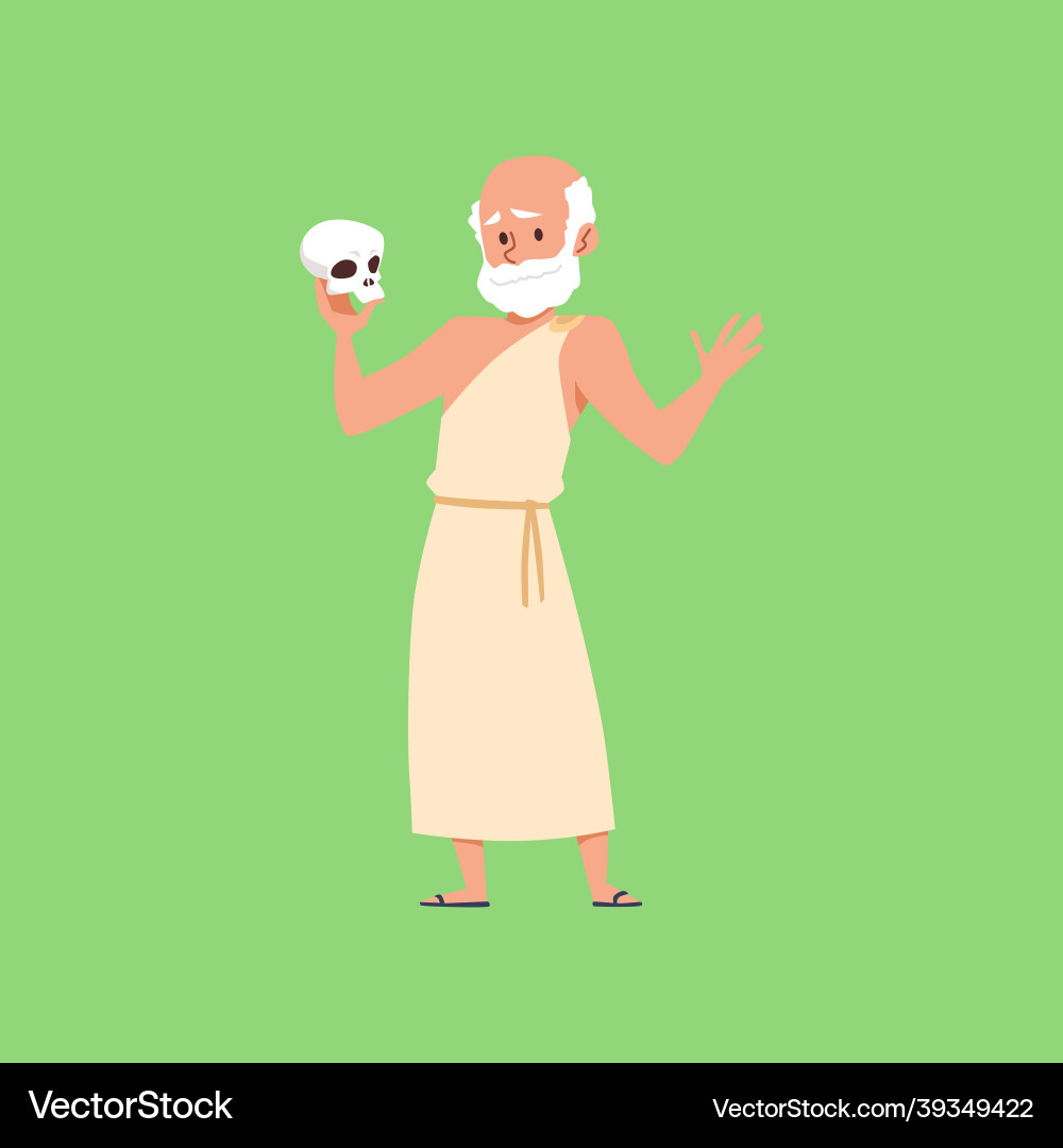 Ancient greek philosopher holding human skull Vector Image