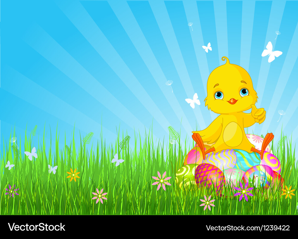Easter chick sitting on eggs Royalty Free Vector Image