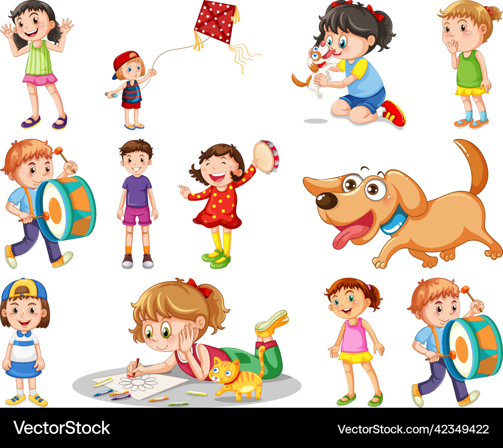 Happy children in different actions Royalty Free Vector