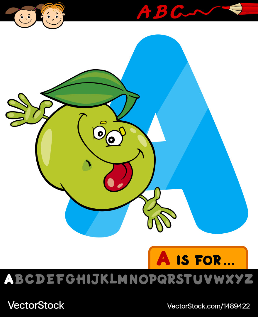 Letter a with apple cartoon Royalty Free Vector Image