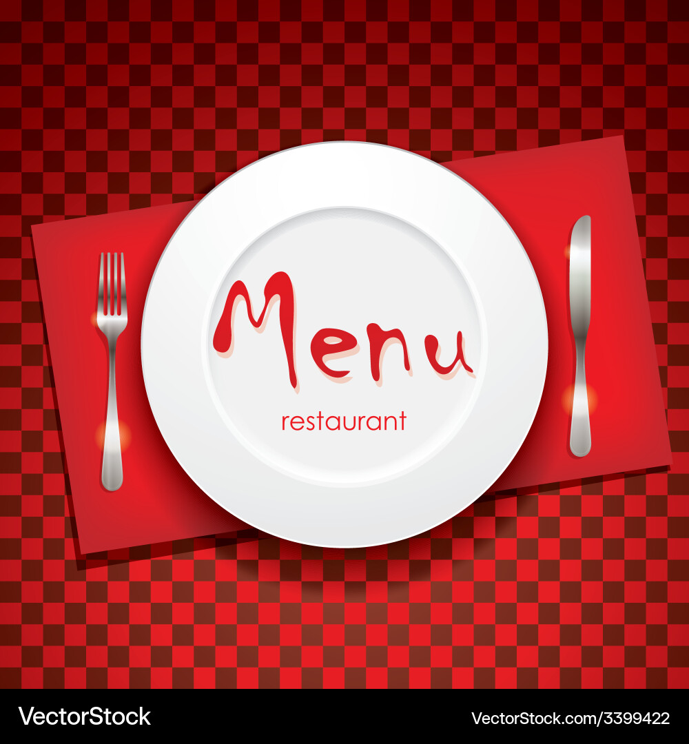 Restaurant menu design with plate and silverware Vector Image