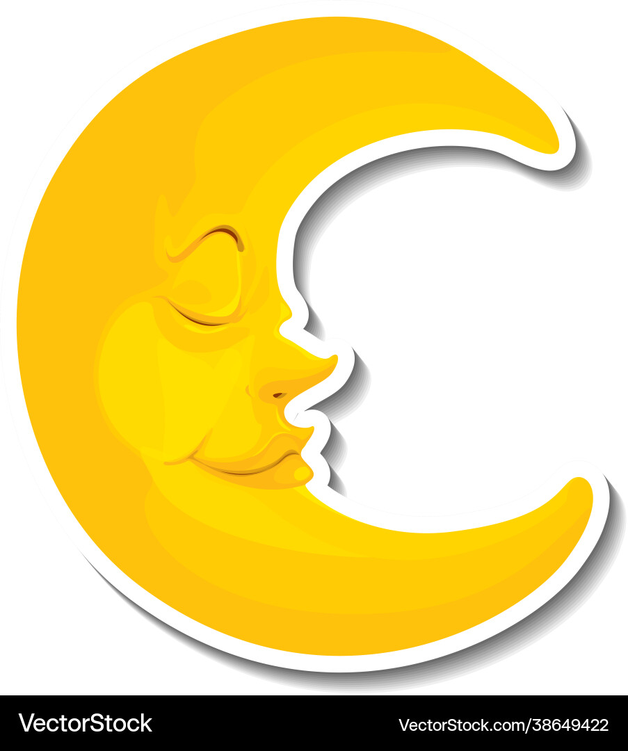 Sticker template with face moon isolated Vector Image