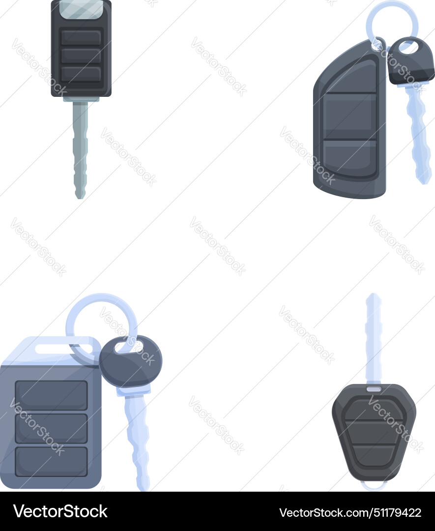 Vehicle key icons set cartoon electronic Vector Image