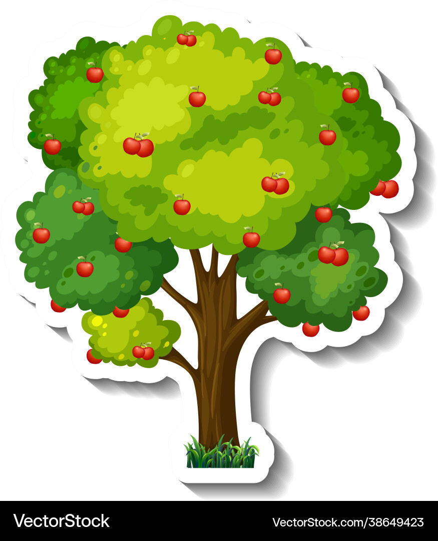 Apple tree sticker on white background Royalty Free Vector