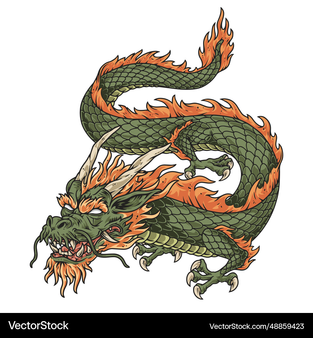 Chinese crawling dragon colorful emblem Royalty Free Vector
