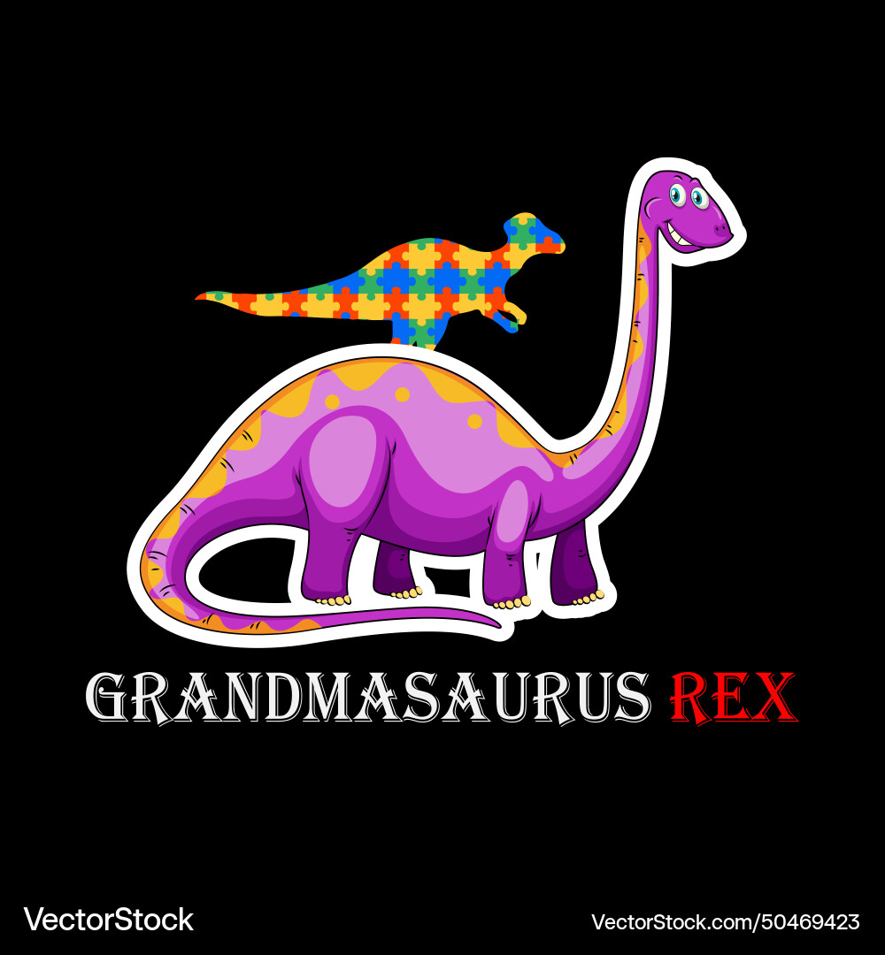 Grandmasaurus dinosaur autism awareness Royalty Free Vector