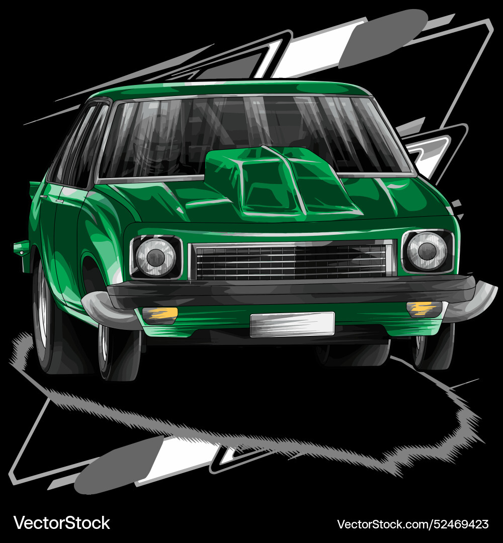 Green drag racing car with grey strip Royalty Free Vector
