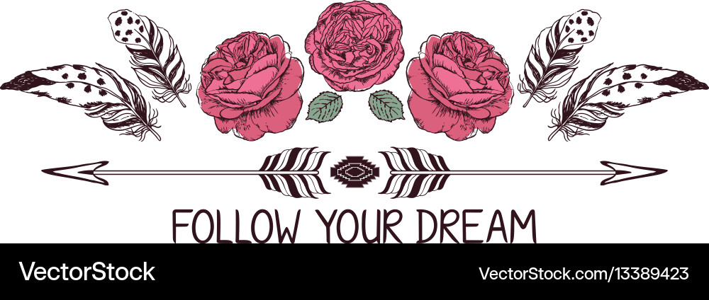 Hand drawn boho style design with rose flower Vector Image