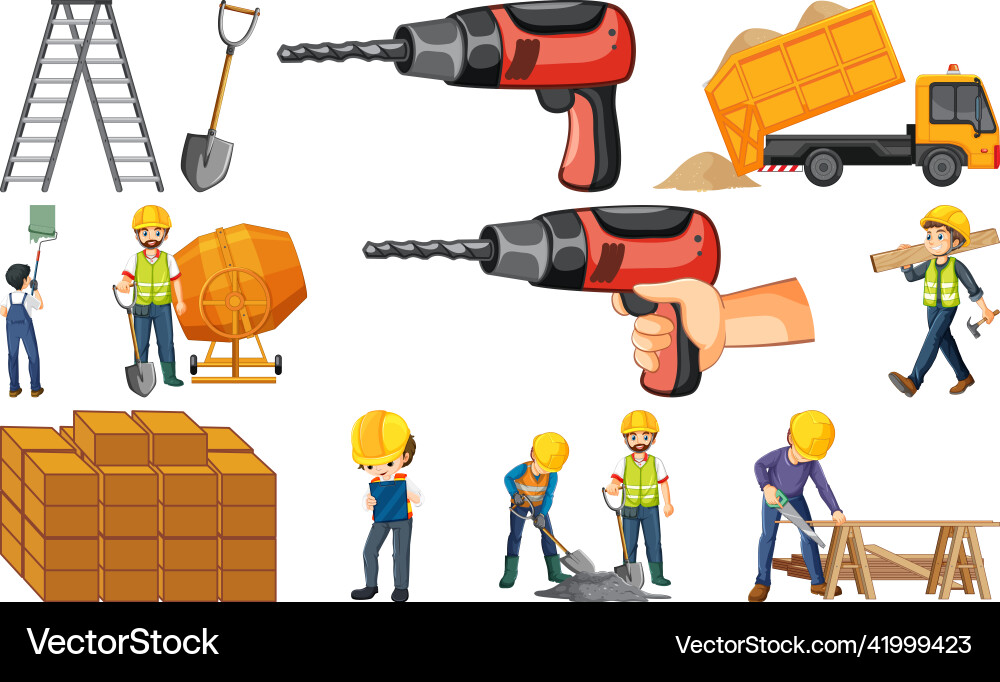 People at consttuction site with tools Royalty Free Vector