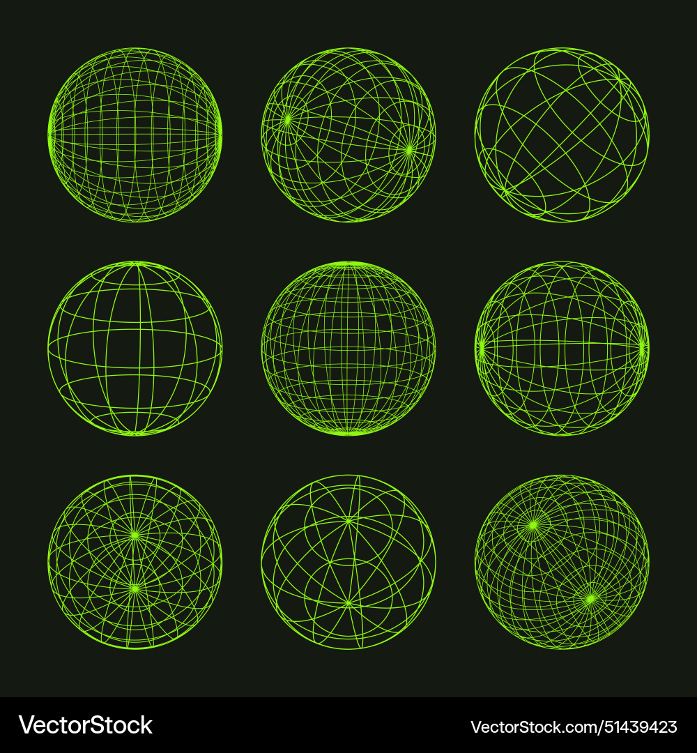 Wireframe shapes lined sphere perspective mesh Vector Image