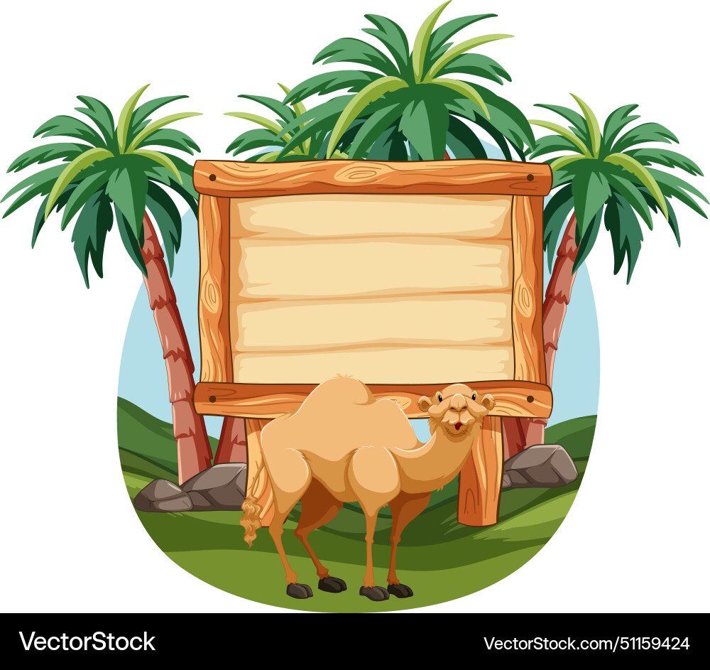 Cartoon camel standing next to a blank sign Vector Image