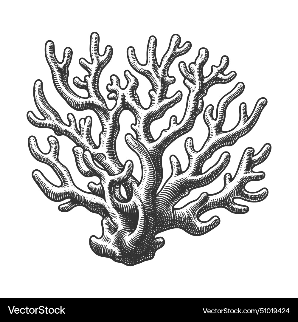 Coral branch engraving sketch Royalty Free Vector Image