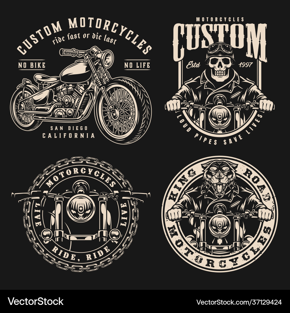 Vintage motorcycle designs set Royalty Free Vector Image