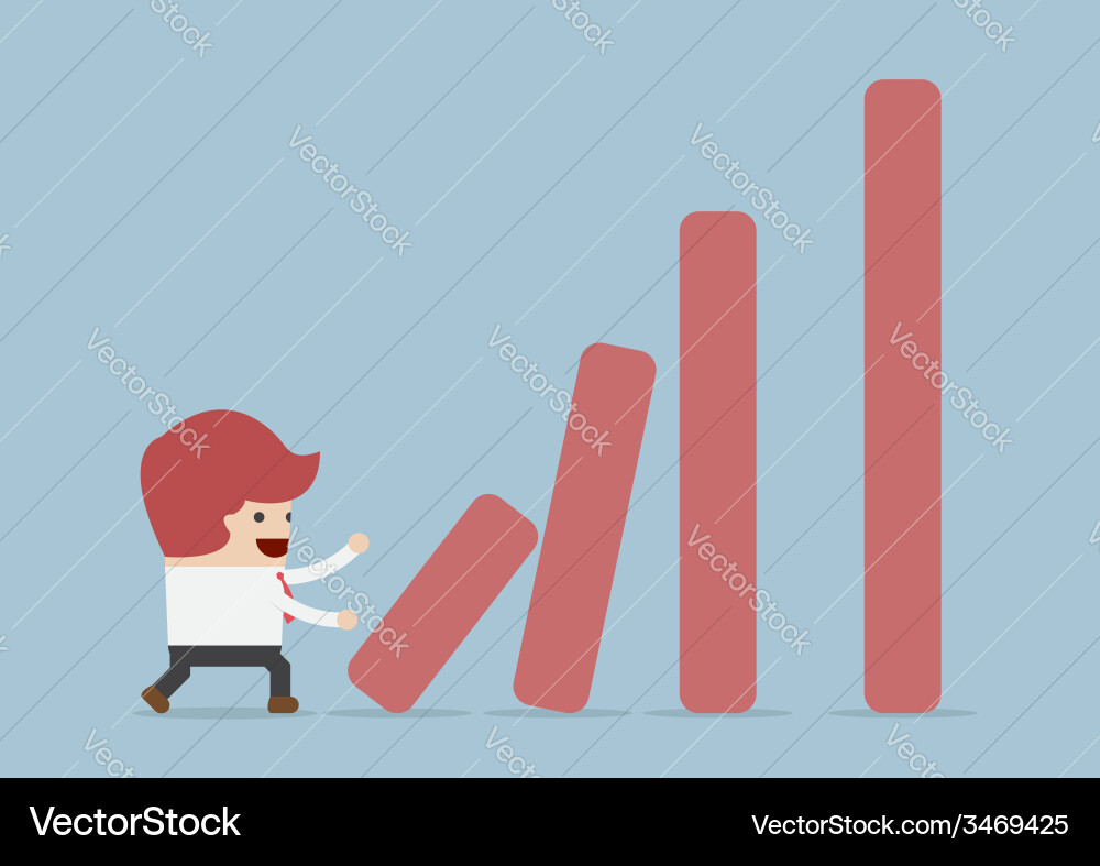 Businessman pushing bar graph dominoes effect con Vector Image