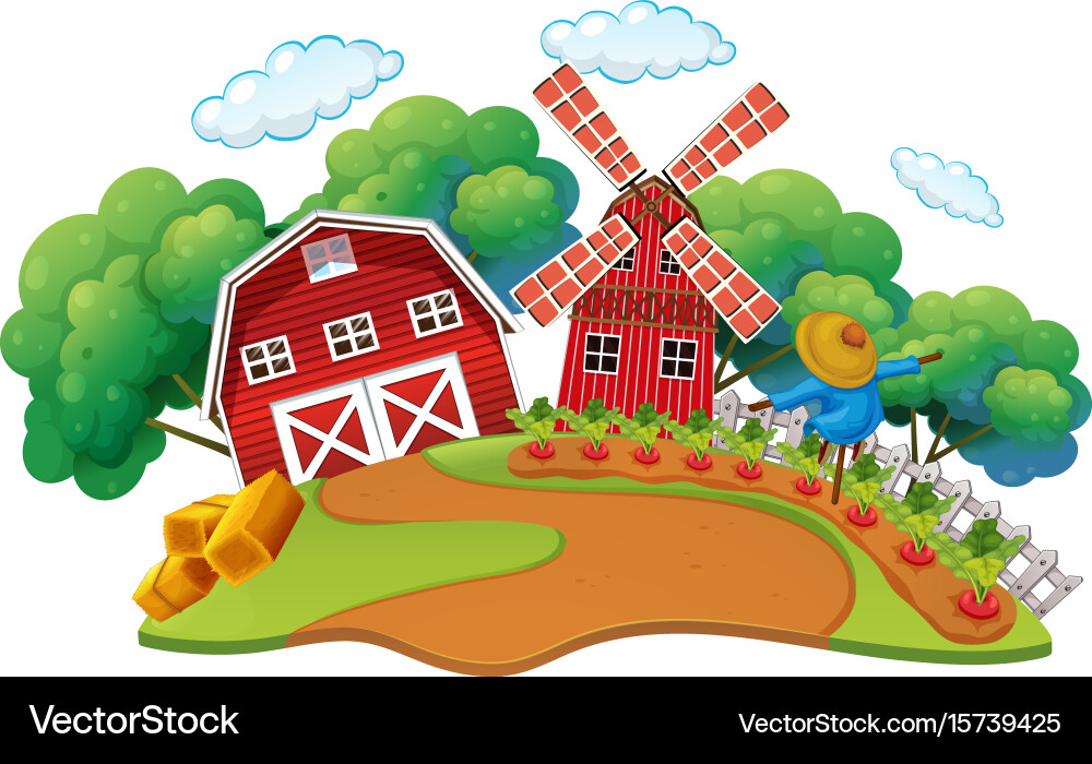 Farm scene with vegetables garden Royalty Free Vector Image
