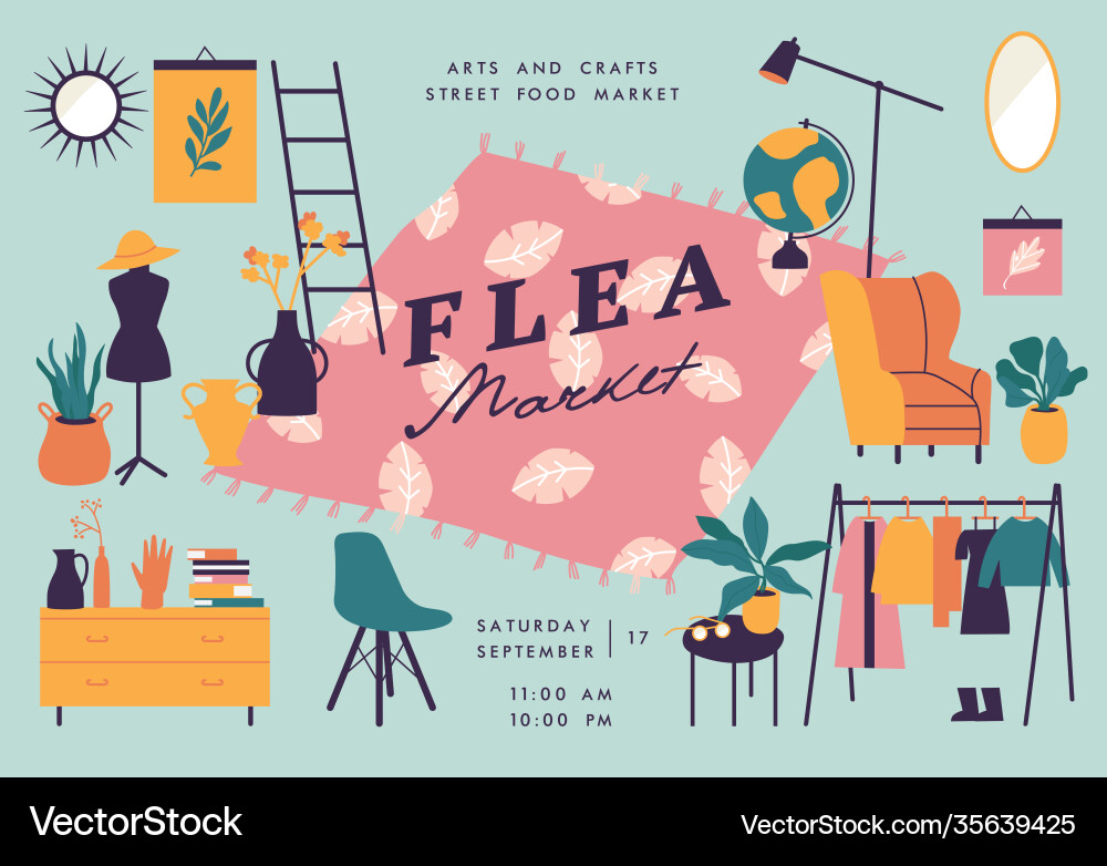 Flea market poster Royalty Free Vector Image - VectorStock