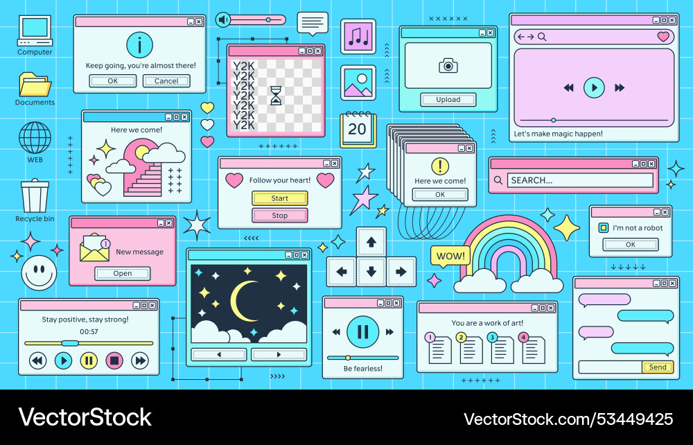 Y2k windows and retro browser pages of pc computer