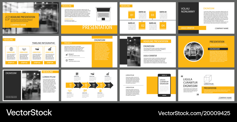 Yellow presentation templates and infographics Vector Image