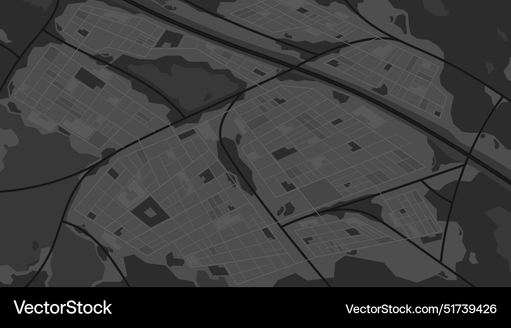 Abstract dark-themed city map with a grid layout Vector Image