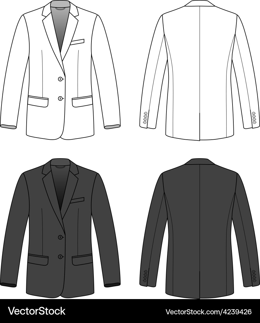 Front back and side views of blank blazer Vector Image