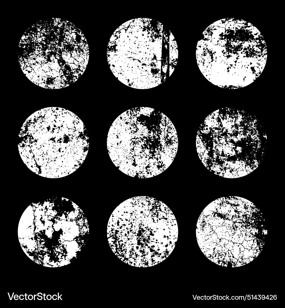 Grunge circles with stains and scratches circle Vector Image