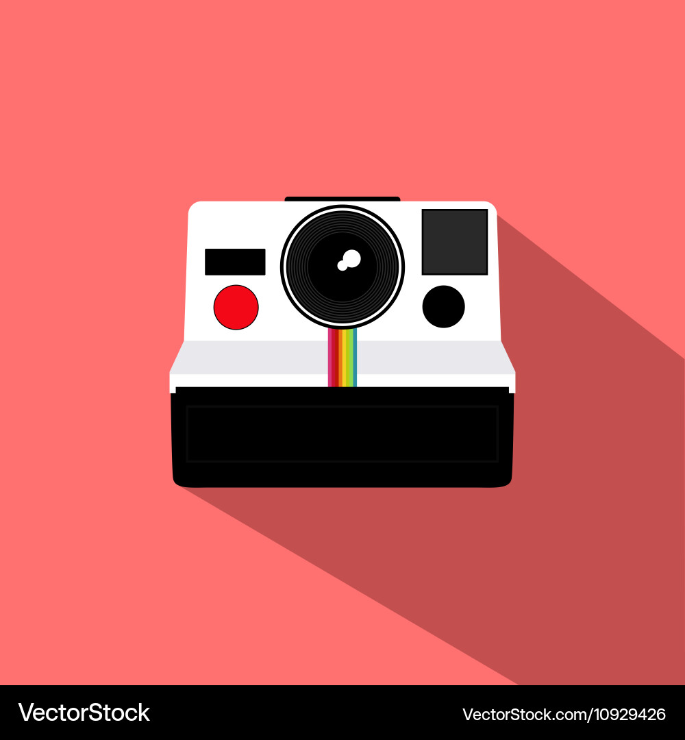 Vintage Polaroid Vector Flat Icon Vintage Camera On White Background.