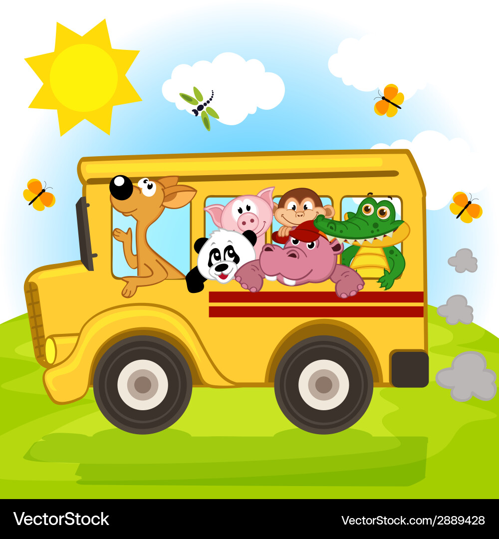 Animals on bus Royalty Free Vector Image - VectorStock