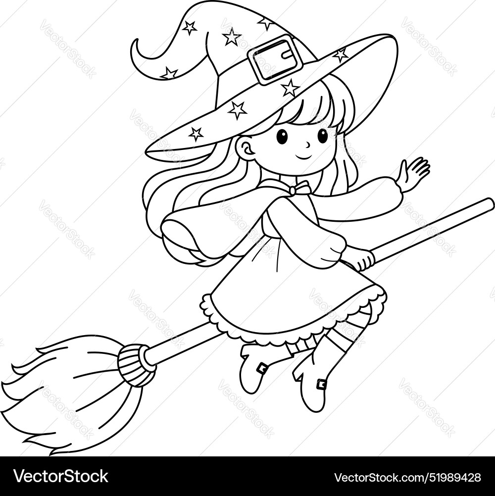 Cute witch flying on a broomstick isolated Vector Image