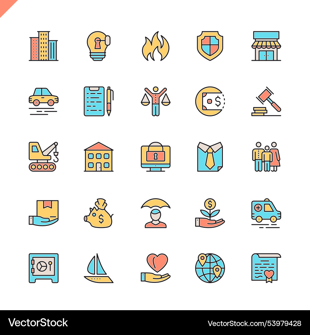 Insurance Line Icons - Flat Style Royalty Free Vector Image