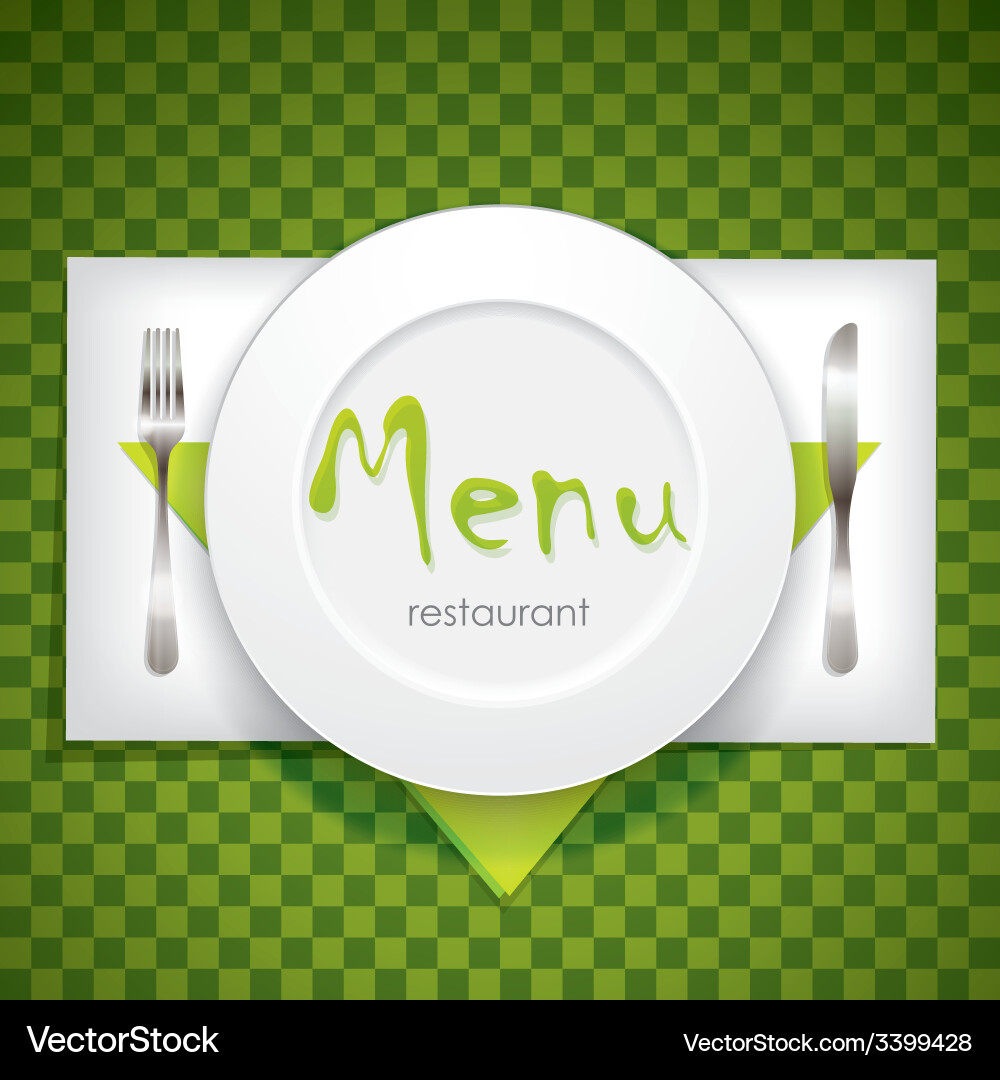 Restaurant menu design with plate and silverware Vector Image