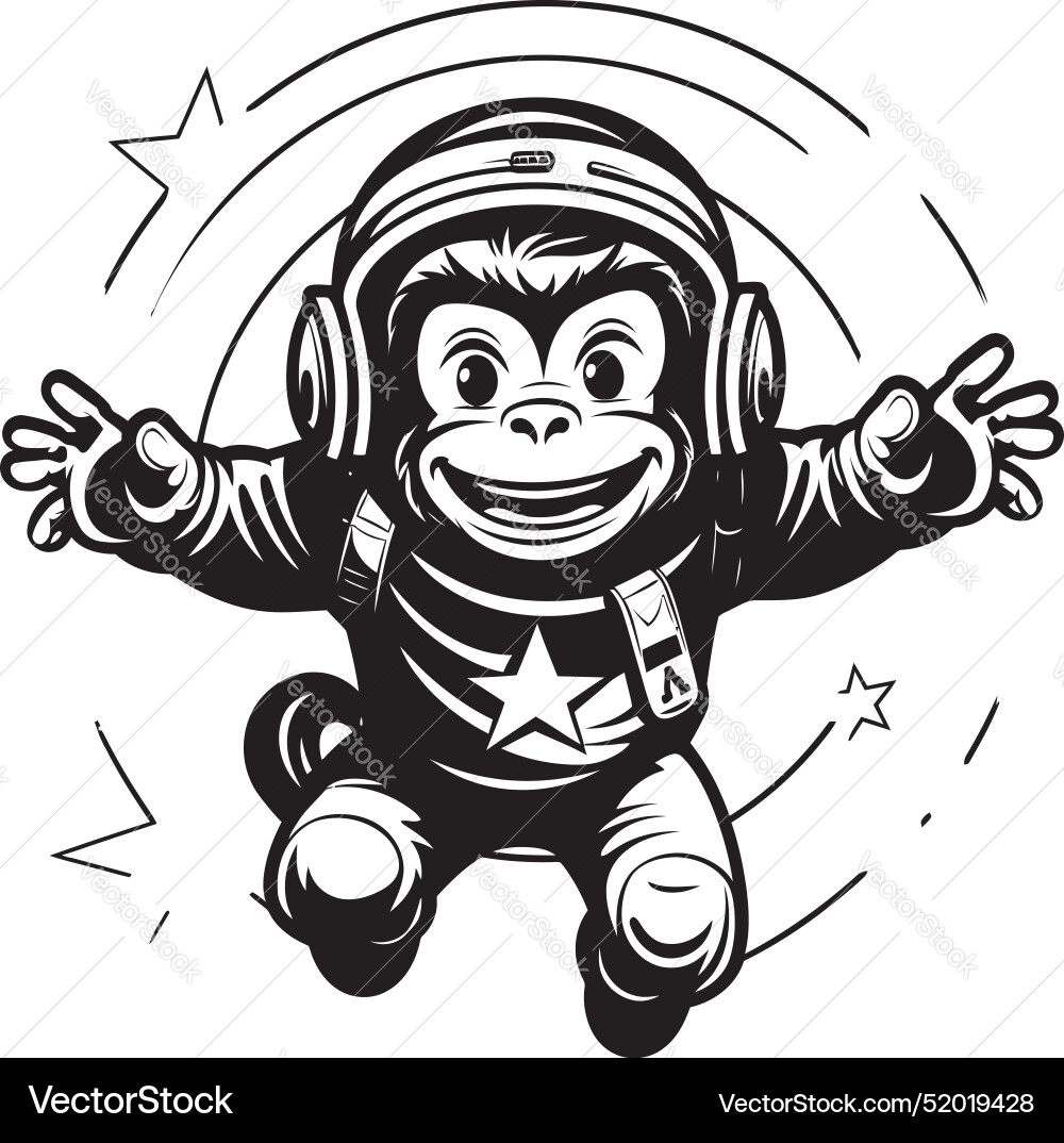 Spacefaring simian journey black emblem galactic Vector Image